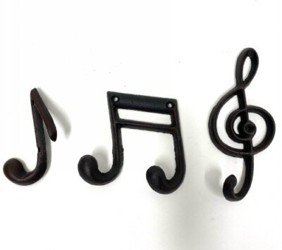 Set of 3 Musical Note Wall Hook Cast Iron Metal Key Coat Towel Hook ...