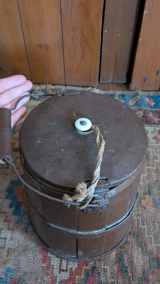 Antique Early Primitive Wood Piggin Storage Firkin Bucket w/ Lid Old ...