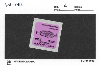 Washington: 1989 Resident Razor Clam Stamp, MNH, Cotton #WA-RZ1 (60170 ...
