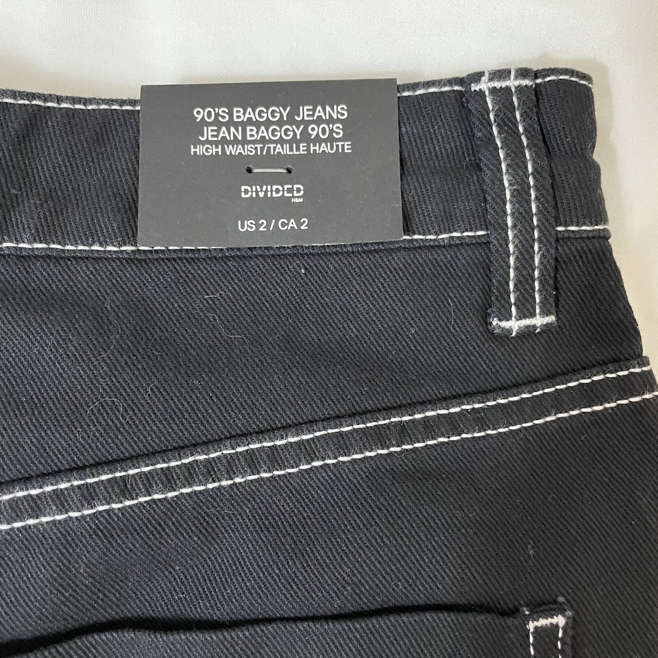 New Divided Jeans Womens 2 Baggy 90's Carpenter Y2K High Rise Black ...