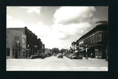 New Hampton Iowa IA c1939 RPPC Main St West, Wilkins Bldg, Cafes, Bars ...