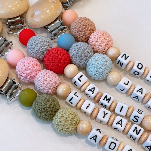 Schnullerkette Mit Namen Geschenk Idee. Häkel / Silikon Perle 1 Kette ...