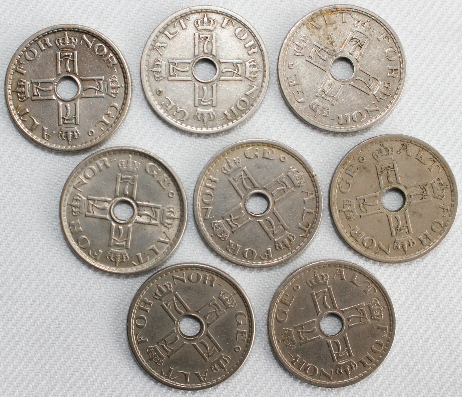 8 Coin Lot 1926-1948 Norway Copper Nickel 50 Ore Coins You Grade to ...