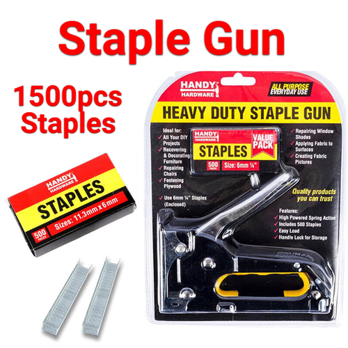 Heavy Duty Staple Gun Stapler w/ 1500pcs Stables Fits 4-8mm Staples ...