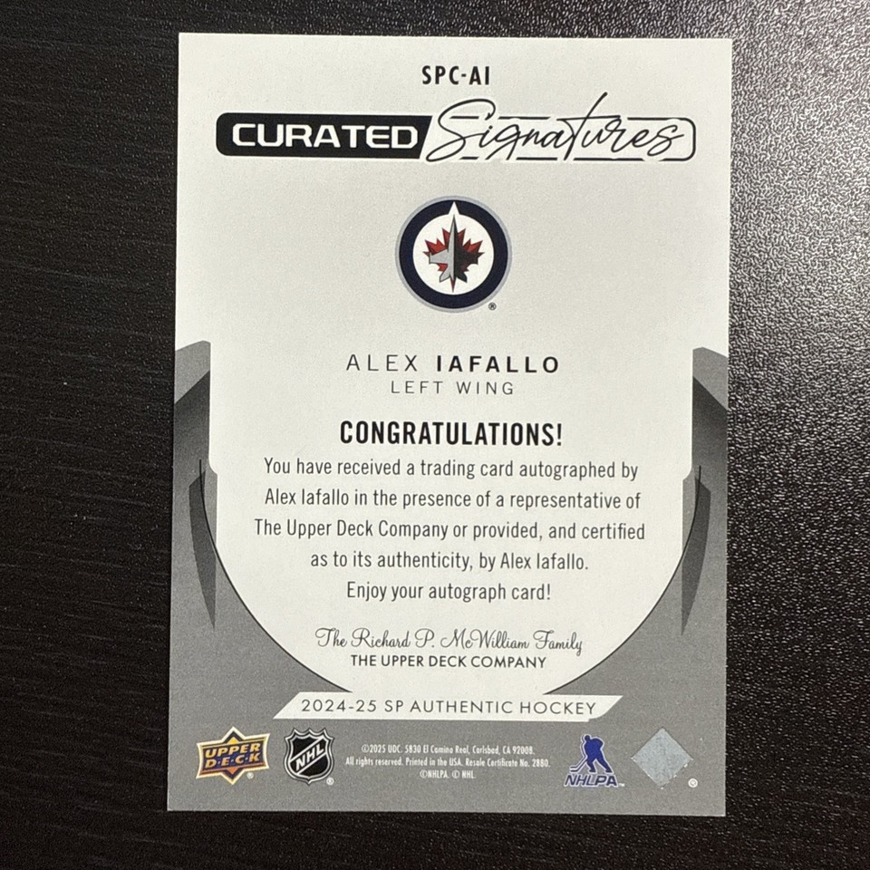 Alex Iafallo Curated Signatures /299 2024-25 SP Authentic Auto SPC-AI ...