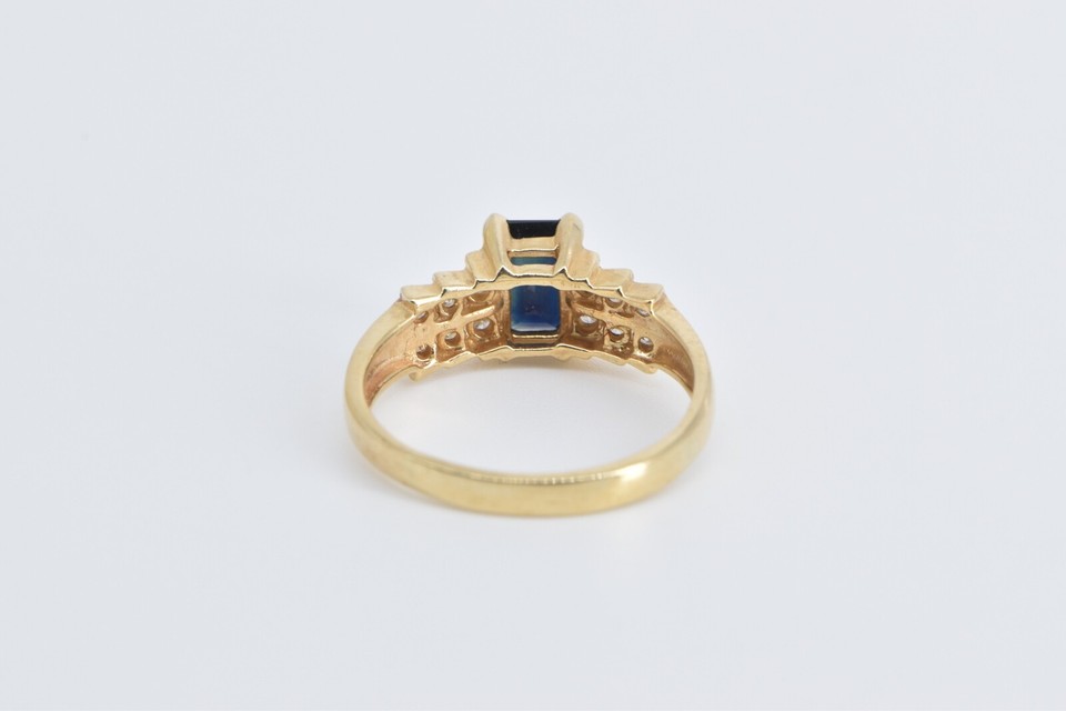 14K Emerald Cut Sapphire Diamond Accent Vintage Ring Yellow Gold *59 | eBay