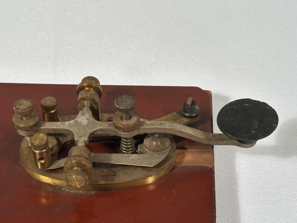 RARE Signal Electric Company Brass Telegraph Morse Code Key mounted on ...