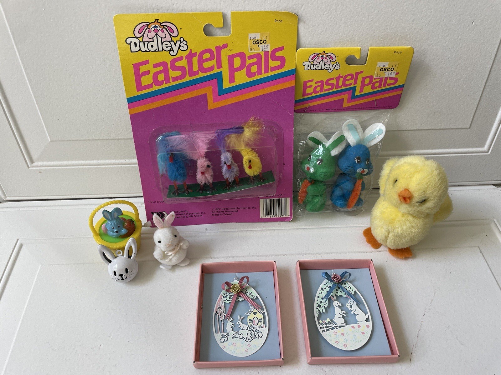 VTG Dudley's Easter BUNNY Chicks Pals BUNNIES Basket Egg Ornaments Wind ...