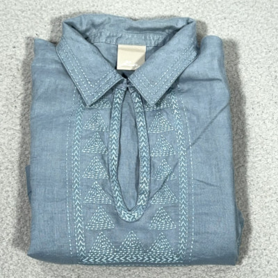 Poetry 100% Linen Top Womens US 14 UK 18 blue Embroidered boho ...