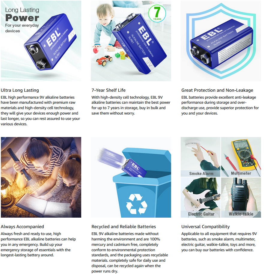 9 Volt Alkaline Single Use Battery / 9V Rechargeable Li-ion Batteries ...