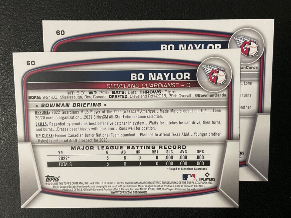 Bo Naylor 2023 Bowman Rookie Cards Cleveland Guardians Card #60 | eBay