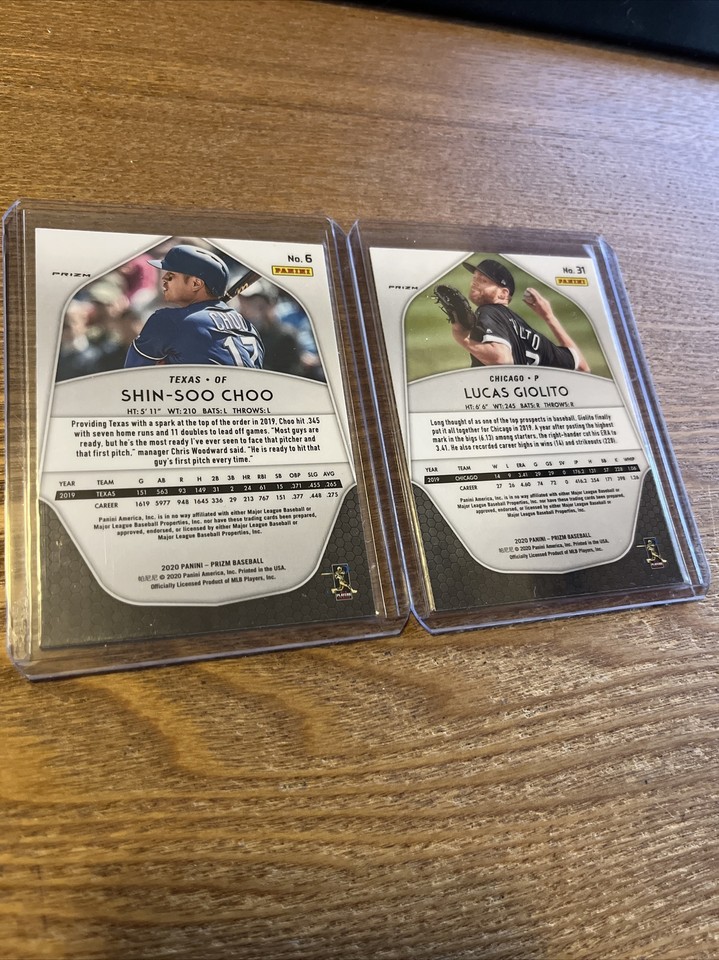 2020 Prizm HOLO SILVER Shin-Shoo Choo #6 & Lucas Giolito #31 Baseball ...