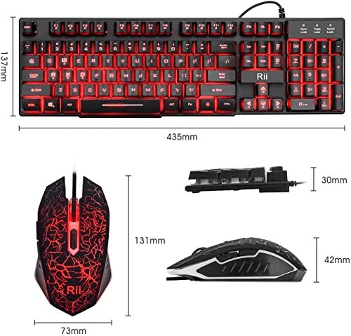 Rii Gaming Keyboard and Mouse Set 3-LED Backlit Mechanical Feel ...