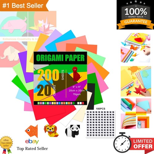 8 Inch Origami Paper - 200 Sheets in 20 Colors with Self-Adhesive ...