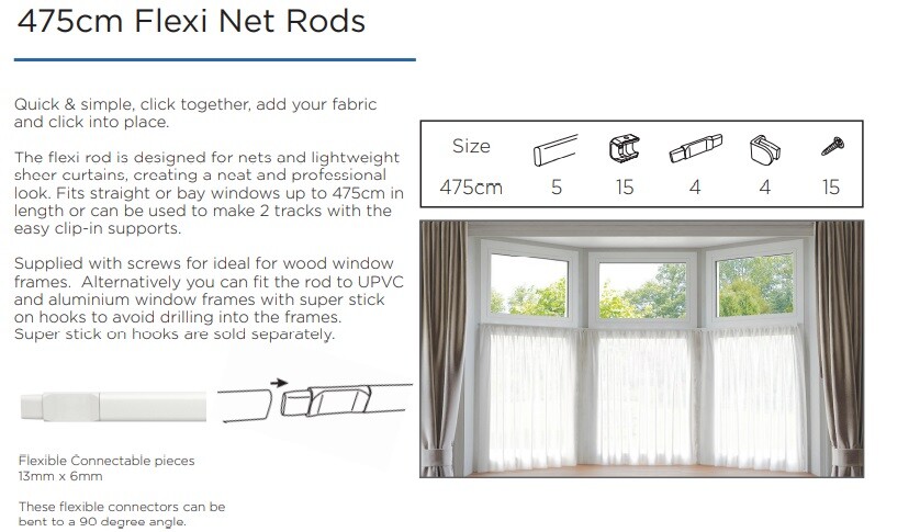 EXTENDABLE LIGHTWEIGHT NET CURTAIN RODS ROUND,TENSION, OVAL ROD NET ...