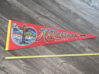 Vintage Flag Pennant of KETCHIKAN ALASKA Totum Pole Wilderness Fishing ...