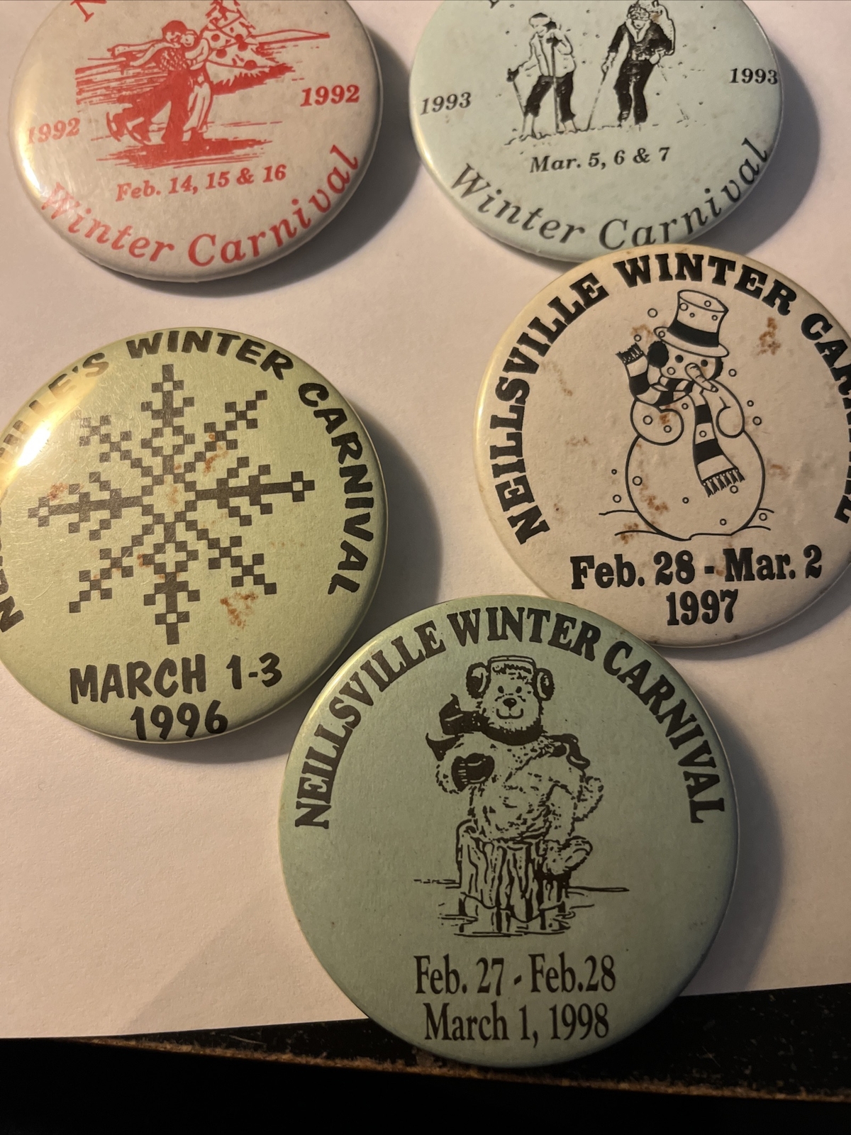 7 Vintage Neillsville Wisconsin Winter Carnival Pin Back Buttons, 2 1/4 ...