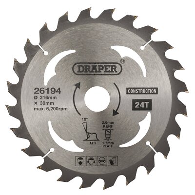 Draper 26194 TCT Construction Circular Saw Blade, 216 x 30mm, 24T | eBay