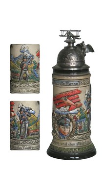 German Beer Stein Red Baron Stein relief bumper 0.5 liter tan.. ZO 1942 ...