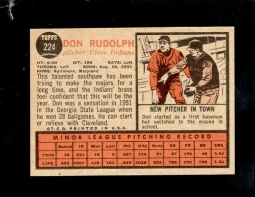 1962 Topps # 224 Don Rudolph NM | eBay