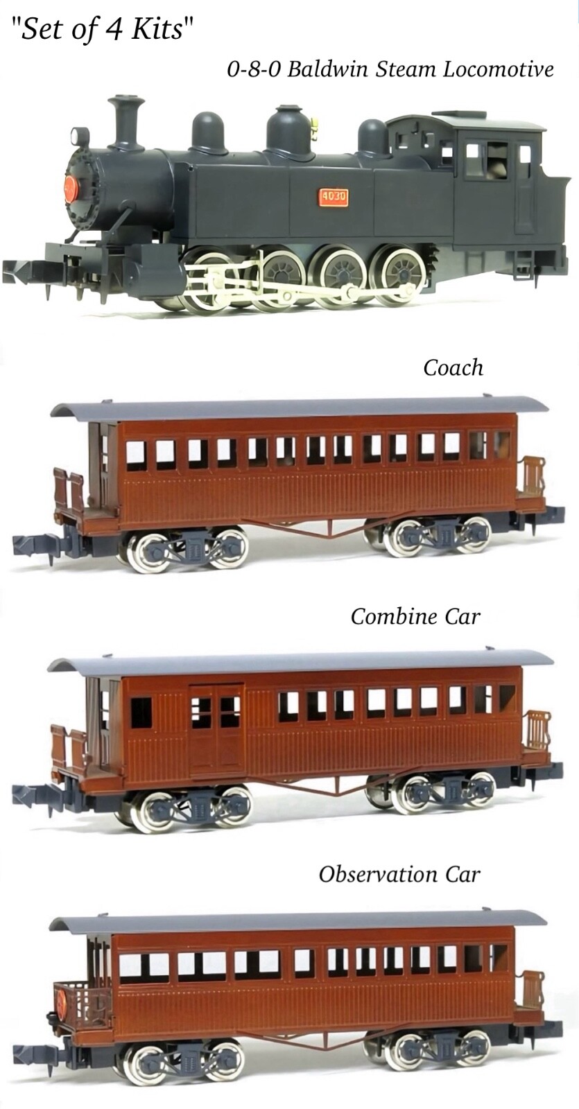 N Scale Aru-Model 0-8-0 Baldwin Steam Locomotive/3-Passenger Cars Set ...
