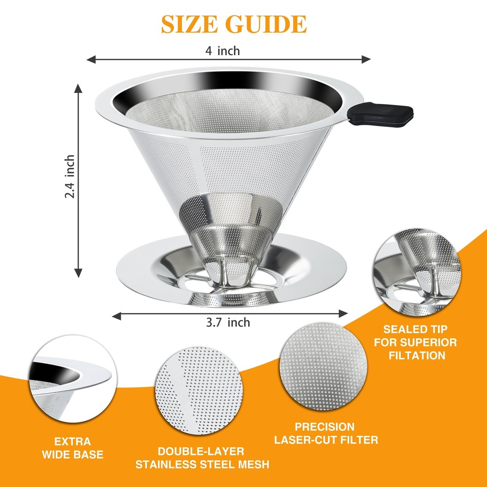 Pour Over Coffee Dripper Slow Drip Paperless Coffee Filter Double Mesh ...