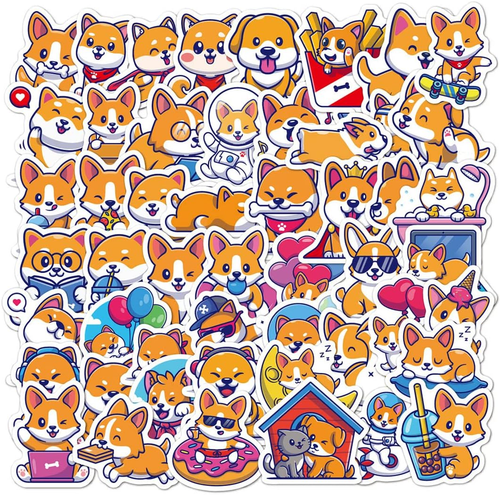 Dog Stickers, Small Size Cute Corgi Animal Vinyl Waterproof Stickers ...