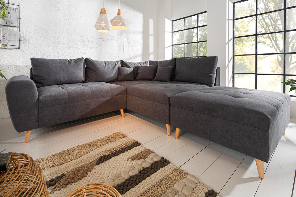 Design Ecksofa SCANDINAVIA anthrazit 250cm Hocker Eckcouch ...