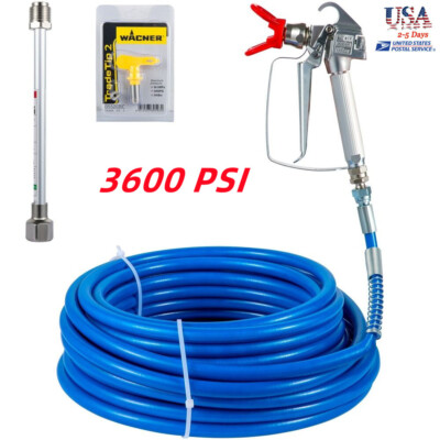 50FT 1/4" AIRLESS PAINT SPRAY HOSE KIT SWIVEL JOINT 3600 PSI Flexible ...