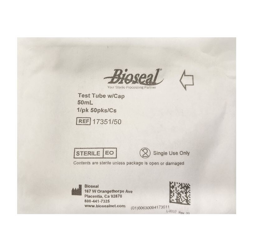 *1-Pack* Bioseal Test Tube Clear Plastic With Cap 50 mL Sterile 17351/ ...