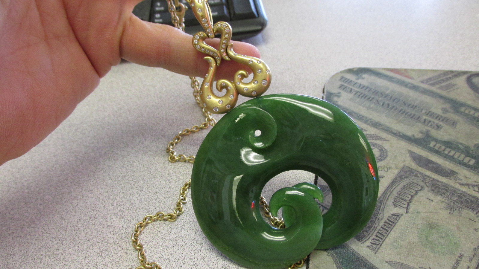 Donald Huber "unique" Jade & Diamond Necklace and Pendant 18k Gold Make ...