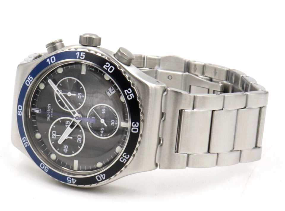 New Swiss Swatch DARK BLUE IRONY Steel Chronograph Men Watch 45mm ...