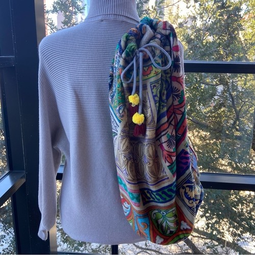 JOHNNY WAS Unisex Drawstring Fleece Backpack SzOS Art-To-Wear Patchwork ...