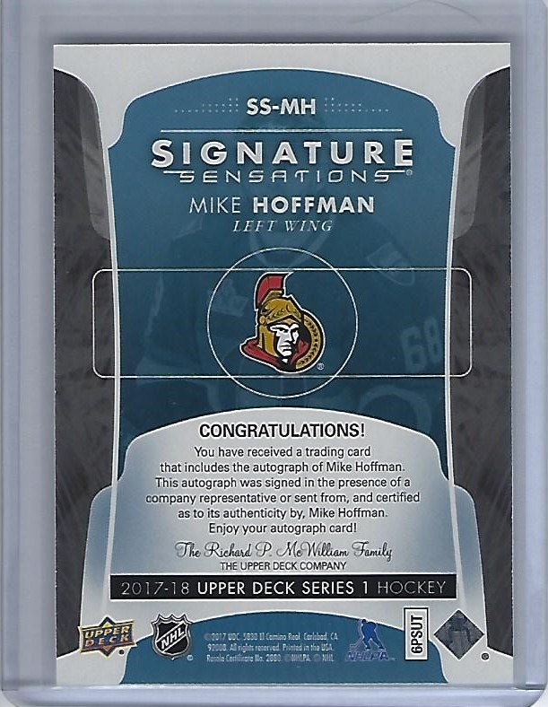 2017-18 Upper Deck Signature Sensations #SS-MH Mike Hoffman | eBay