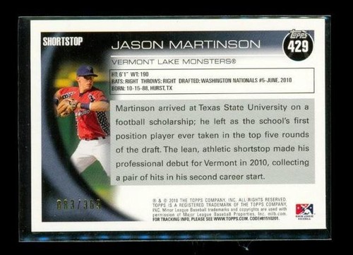 2010 TOPPS PRO DEBUT Baseball Trading Card #429 JASON MARTINSON Lake ...