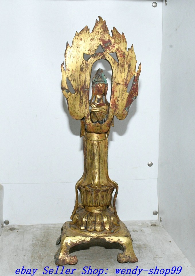 15" Old Han Dynasty Bronze Ware Gold Guanyin Kwanyin Bodhisattva Buddha ...