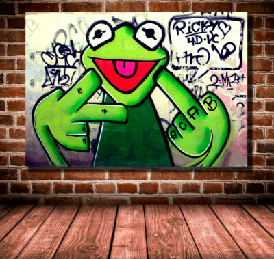 STRETCHED PRINTS ON CANVAS MUPPET KERMIT THE FROG GRAFFITI POP ART ...