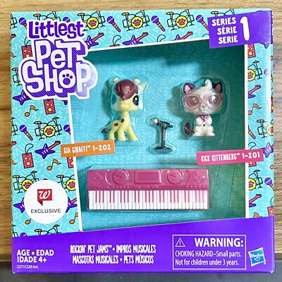 Littlest Pet Shop Rocking’ Jams Gia Giraffi 202, Kick Kittenberg 201 ...
