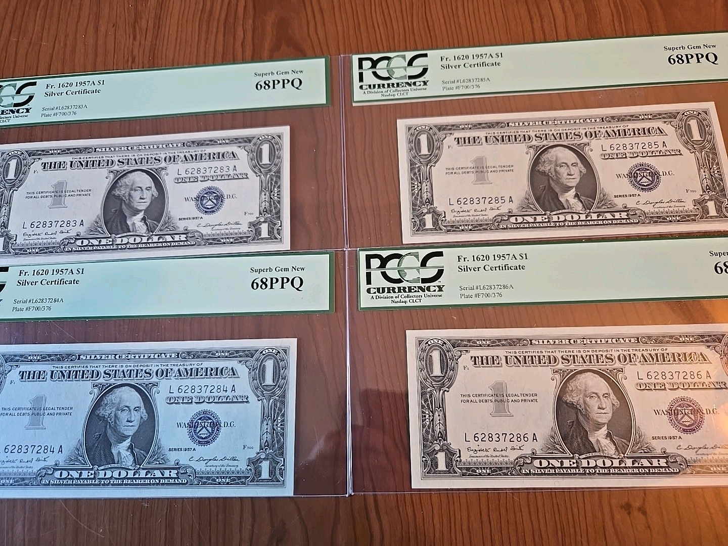 4 highly Graded 1957A Silver Certificate Grade 68PPQ Consecutive Serial ...