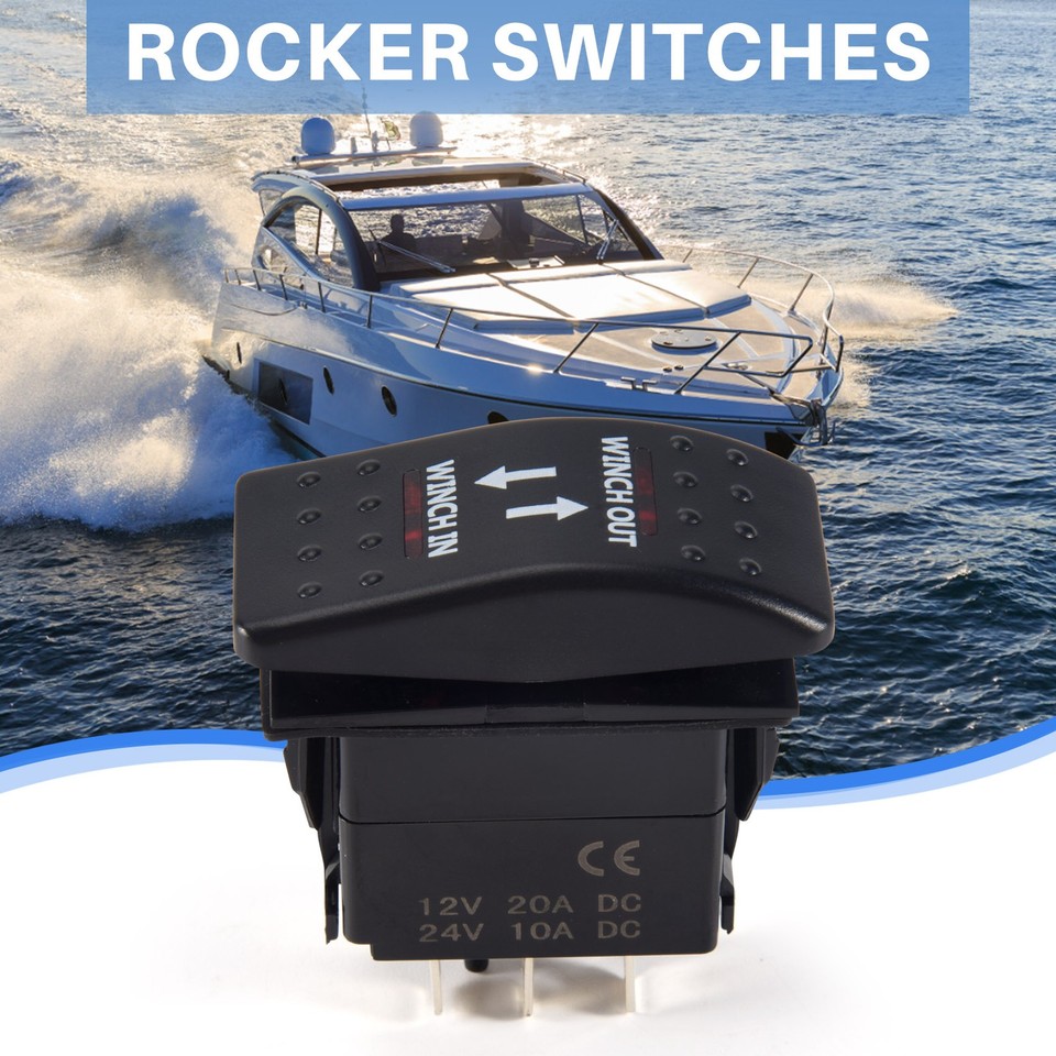 12V 20A Winch In Winch Out ON-OFF-ON Rocker 7 Pin LED RED B3B11341 ...