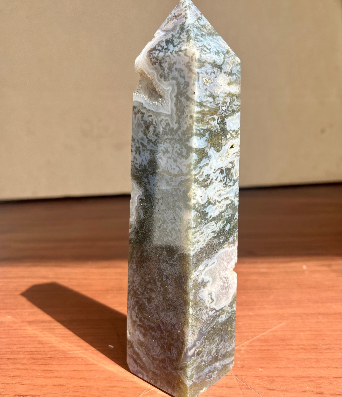 521g natural water grass agate crystal quadrangle column healing | eBay