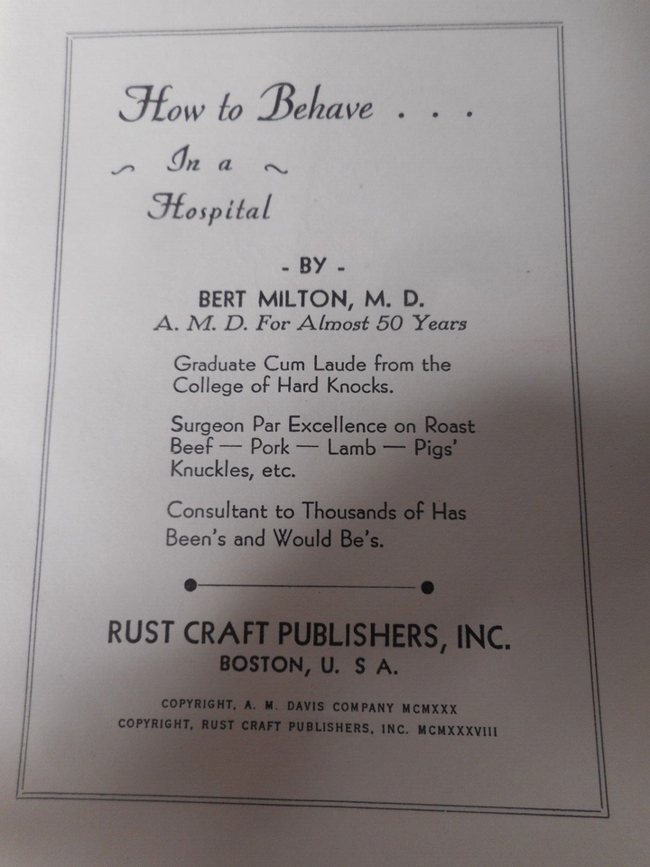 1938 Rust Craft Publishers How to Behave in a Hospital Booklet by Bert ...