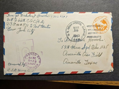 APO 851 FORT BROOKE, SAN JUAN, PUERTO RICO 1943 WWII Army Cover 66 CAC ...