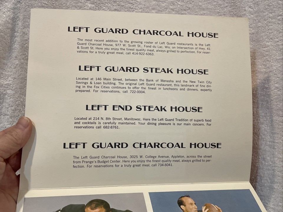 RARE The Left Guard/Left End Championship Dining Card, Fuzzy Thurston ...