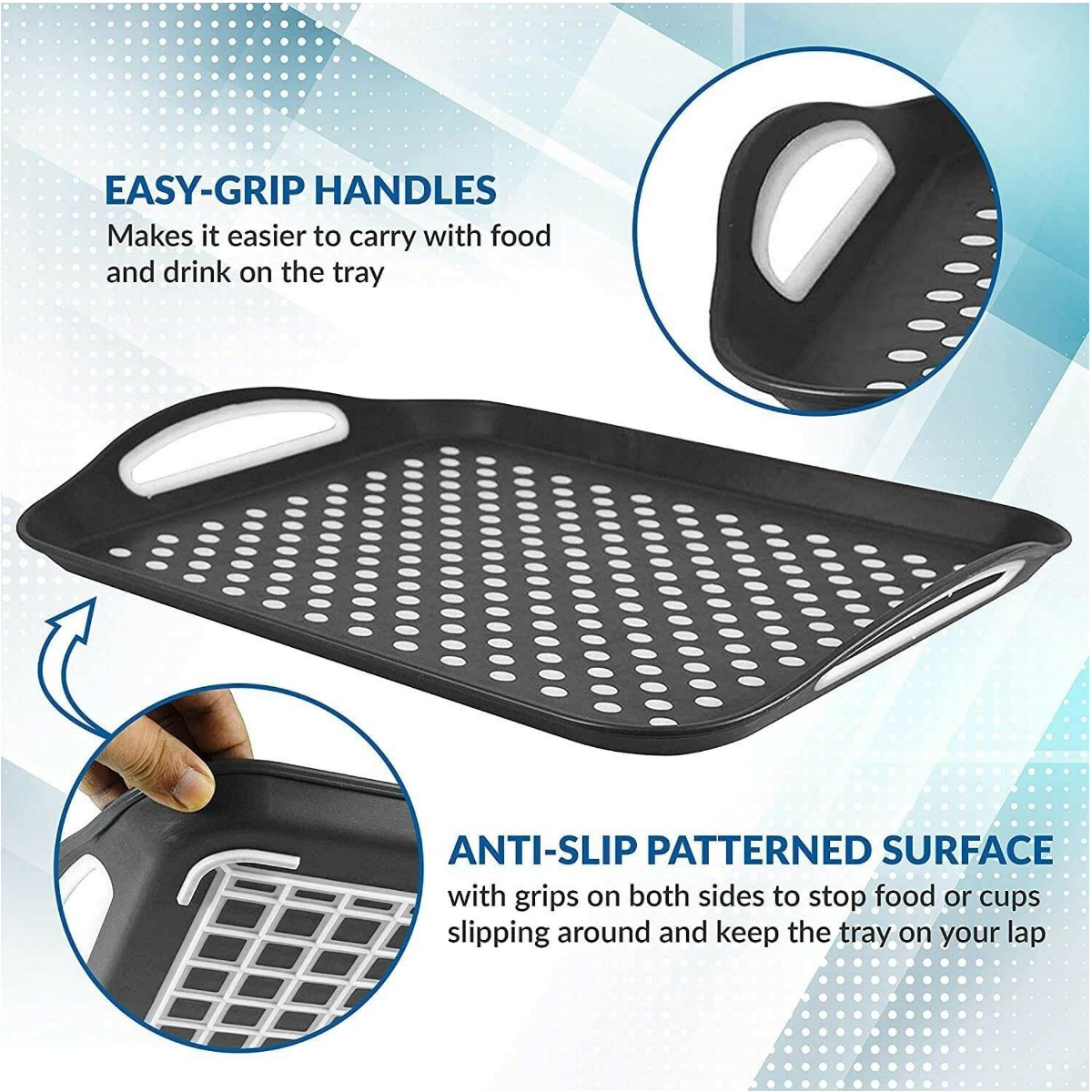 (3-Pack) Large Non Slip Dinner Serving Trays TV Meal Trays Waiters Tea ...