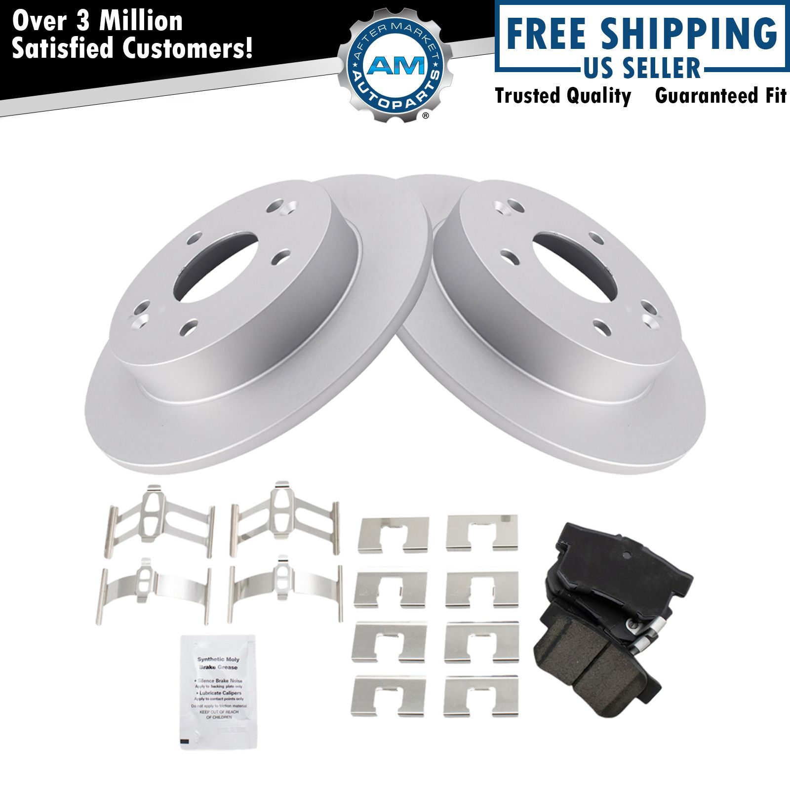 Rear Ceramic Brake Pad & 2 Coated Rotor LH & RH Kit for Honda Prelude ...