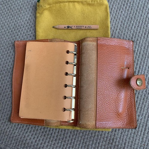 IL BISONTE Leather Notebook Cover 6 Holes Logo Brown with Storage Bag ...
