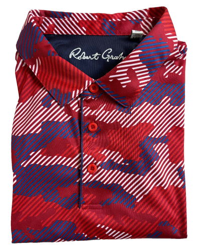 Robert Graham Polo Shirt Mens 2XL Classic Fit Red Camo Pattern 100% ...