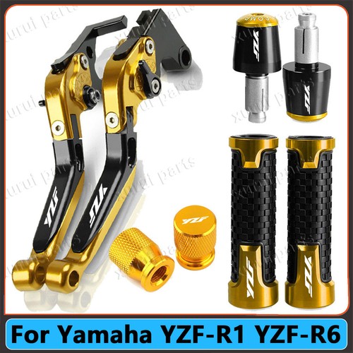 Gold CNC Brake Clutch Lever Handle Grips Ends Sets For Yamaha YZF-R1 ...