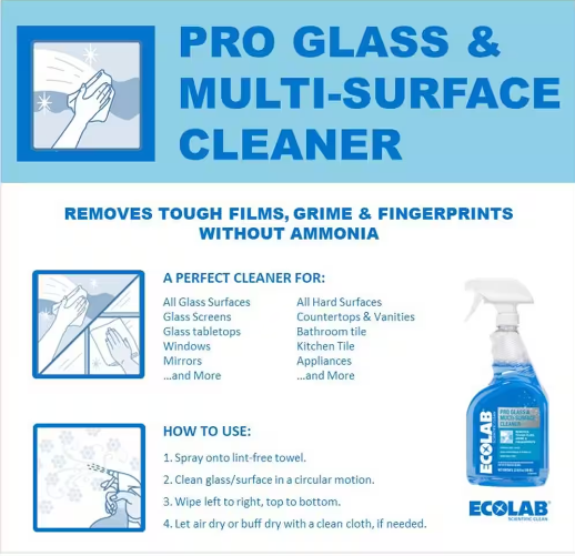 ECOLAB Pro Glass & Multi-Surface Cleaner - 32 oz. BUY MORE & SAVE, Free ...